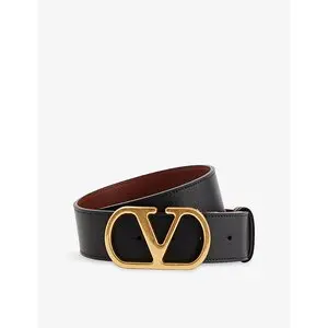 Valentino Garavani Vlogo Signature Reversible Leather Belt - Nero/deep Caramel
