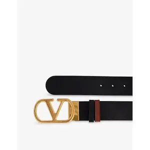 Valentino Garavani Vlogo Signature Reversible Leather Belt - Nero/deep Caramel