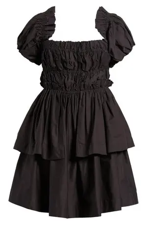 DAMSON MADDER Lyza Ruffle Puff Sleeve Tiered Cotton Minidress