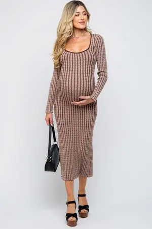 PINKBLUSH Cable Knit Fitted Midi Dress