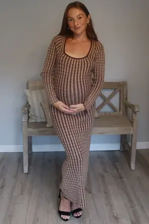 PINKBLUSH Cable Knit Fitted Midi Dress