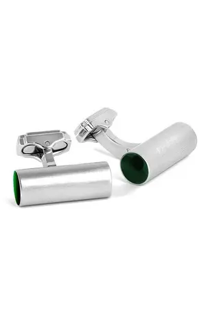 THOMPSON OF LONDON Enamel Cylinder Cuff Links - Green