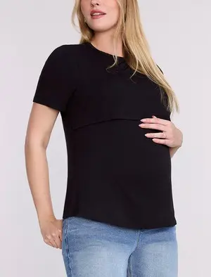 Motherhood Maternity Crewneck Short Sleeve Nursing Tee - Black