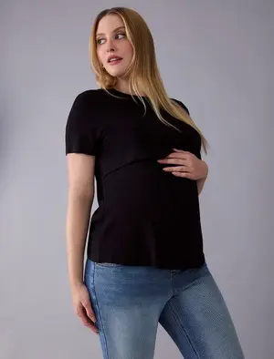 Motherhood Maternity Crewneck Short Sleeve Nursing Tee - Black