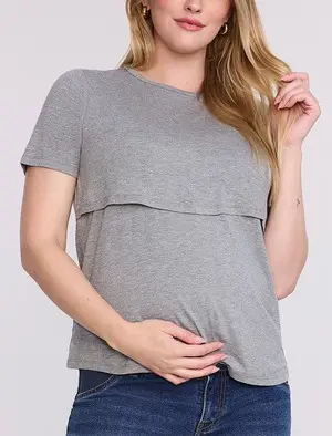 Motherhood Maternity Crewneck Short Sleeve Nursing Tee - Heather Grey