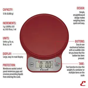 ESCALI Telero Digital Kitchen Scale - Red