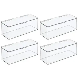 MDESIGN Plastic Playroom/gaming Storage Organizer Box, Hinged Lid, 4 Pack - Clear