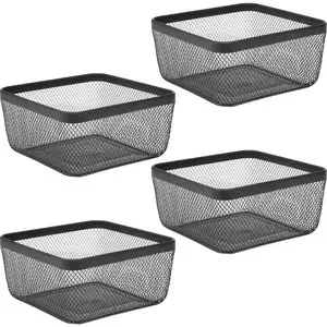 MDESIGN Metal Mesh Pantry Basket For Kitchen Storageset Of 4 - Black