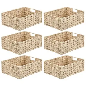 MDESIGN Woven Farmhouse Kitchen Pantry Storage Basket Box, 6 Pack - Cream