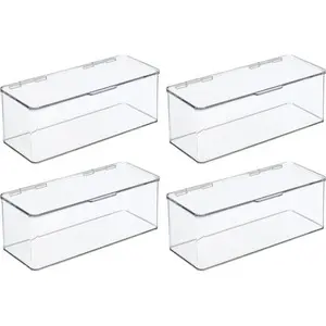 MDESIGN Plastic Bathroom Vanity Organizer Bin Box With Hinged Lid, 4 Pack - Clear