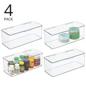 MDESIGN Plastic Bathroom Vanity Organizer Bin Box With Hinged Lid, 4 Pack