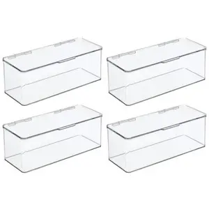 MDESIGN Plastic Bathroom Vanity Organizer Bin Box With Hinged Lid, 4 Pack