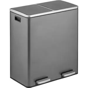 MDESIGN Metal Steel 60l Large Dual Compartment Step Trash Can - Graphite