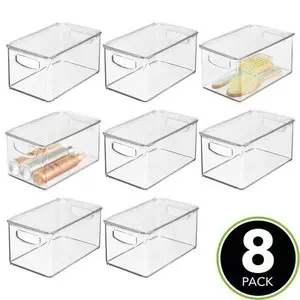 MDESIGN Deep Plastic Bathroom Storage Box, Lid/built-in Handles, 8 Pack