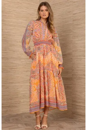 Hale Bob Eleanora Chiffon Maxi Dress - Orange