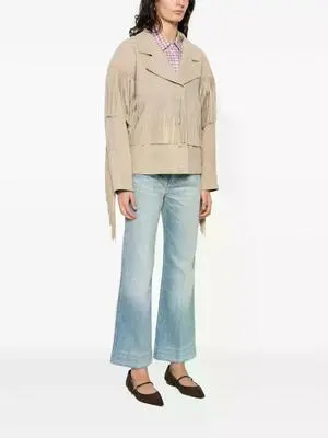 Sandro Fringed Suede Jacket - Neutrals