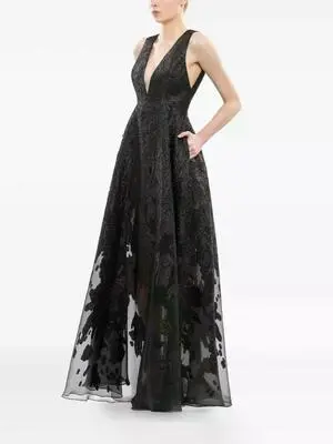SAIID KOBEISY Brocade V-neck Maxi Dress
