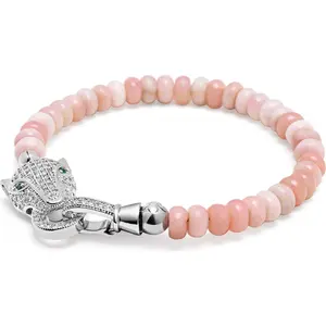 NIALAYA Panther Head Beaded Bracelet - Pink Opal