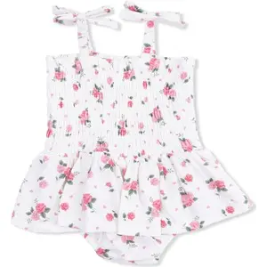 ANGEL DEAR Rosette Smocked Bubble Romper - Pink Cream