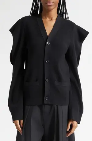 Sacai Rib V-neck Cardigan - Black