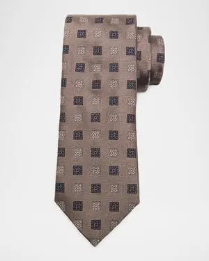 Brunello Cucinelli Medallion Silk And Cotton Neck Tie - Brown Multi