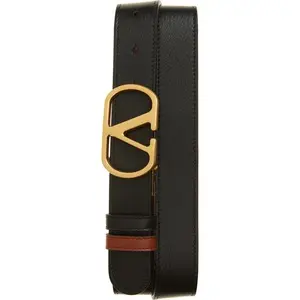 Valentino Garavani Vlogo Buckle Reversible Leather Belt - Black/camel