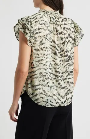 Anne Klein Printed Ruffle Sleeve Top