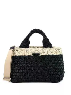 Prada Convertible Open Woven Raffia Small Tote Bag