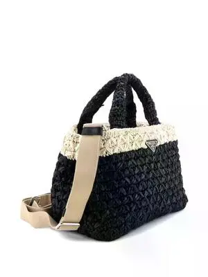Prada Convertible Open Woven Raffia Small Tote Bag