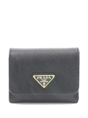 Prada 2010s Logo Leather Trifold Wallet - Black