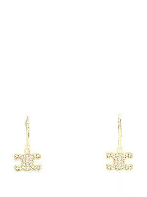 Celine Triomphe Rhinestone Hoop Earrings - Gold