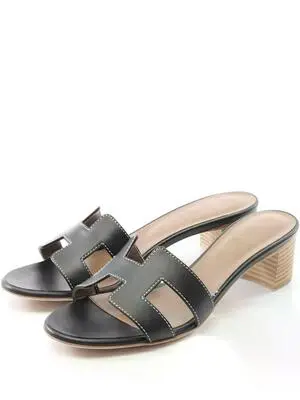 Hermès Oasis Block-heel Leather Sandals - Black