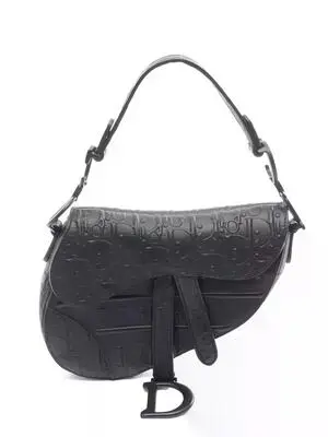 Dior 2010s Mini Oblique Emboss Saddle Bag - Black