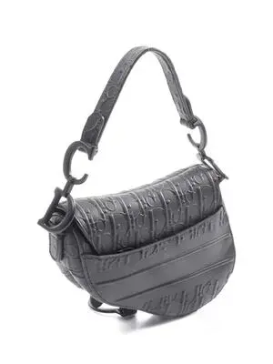 Dior 2010s Mini Oblique Emboss Saddle Bag - Black