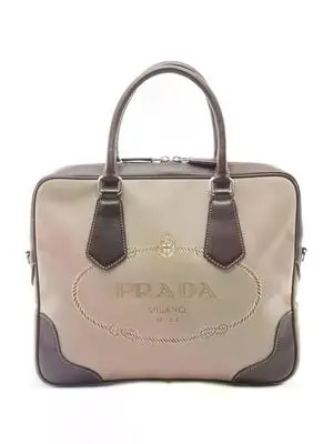 Prada 2000s Canvas And Leather Tote Bag
