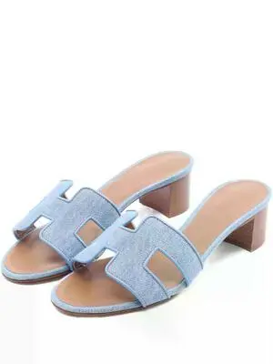 Hermès Oasis Denim Mule Sandals - Blue