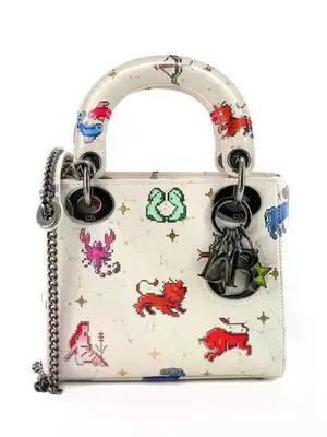 Dior Christian Dior Lady Dior Pixel Zodiac Printed Calfskin Mini Shoulder Bag Neutrals