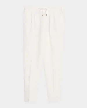 Brunello Cucinelli Dyed Linen Pleated Drawstring Pants - C2200 Whit
