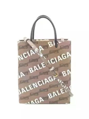 Balenciaga 2010s Bb Monogram Leather Tote Bag - Neutrals