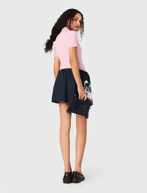 Maje Short Cotton Skirt With Graphic Floral Print - Navy