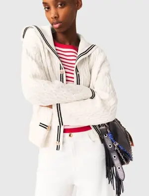 Maje Cable-knit Sailor Cardigan - Ecru