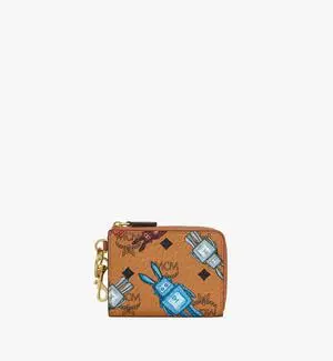 Mcm Aren Card Pouch In Rabot Visetos - Cognac