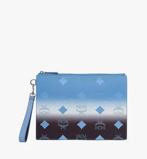 Mcm Aren Wristlet Pouch In Gradation Visetos - Della Robbia Blue