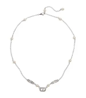 Valentino Garavani Vlogo Faux Pearl Necklace - Silver