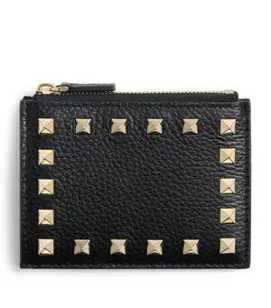 Valentino Garavani Leather Rockstud Coin And Card Holder - Black