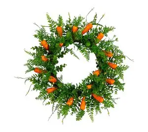 NEARLY NATURAL 22' Mixed Fern Wreath With Carro T Ornaments - One-color