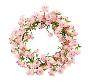 NEARLY NATURAL 30' Artificial Pink Cherry Bloss Om Wreath - One-color