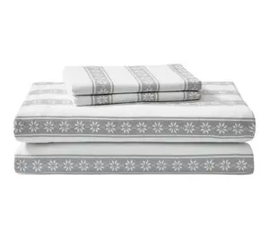 Eddie Bauer Snowflake Fair Isle Grey Cotton Que En Sheet Set - One-color