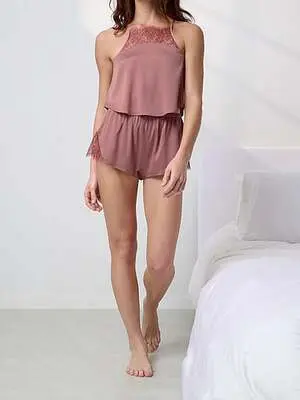 Victoria's Secret Lunya Washable Silk Lace Cami Short Set - Pink