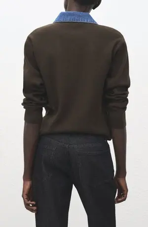 Mango Abril Denim Collar Sweater - Chocolate